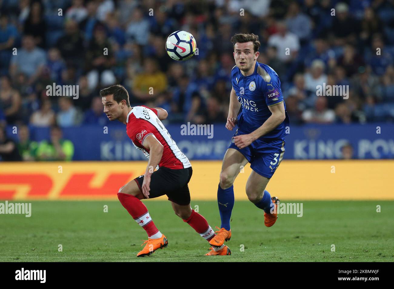 Leicester City's Ben Chilwell and Southampton's Cedric Soames in action ...