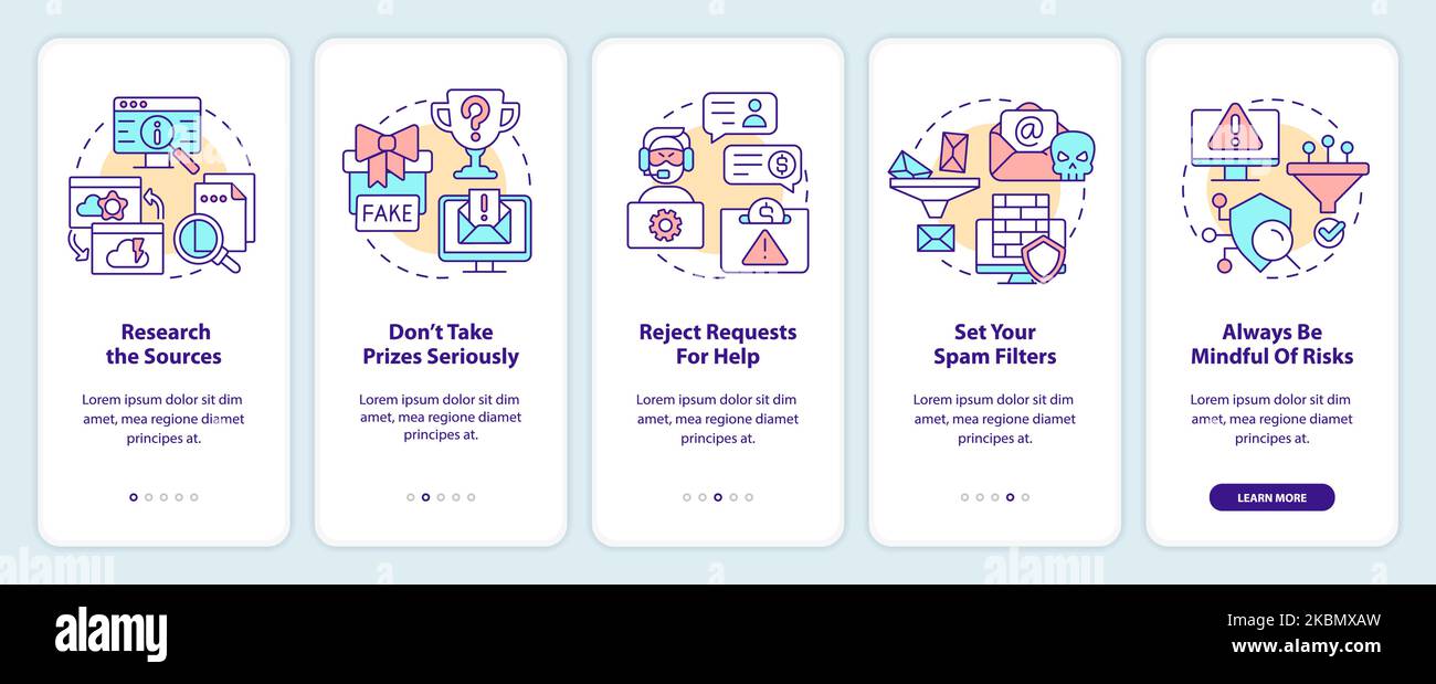 Protection from cybercrimes tips onboarding mobile app screen Stock ...