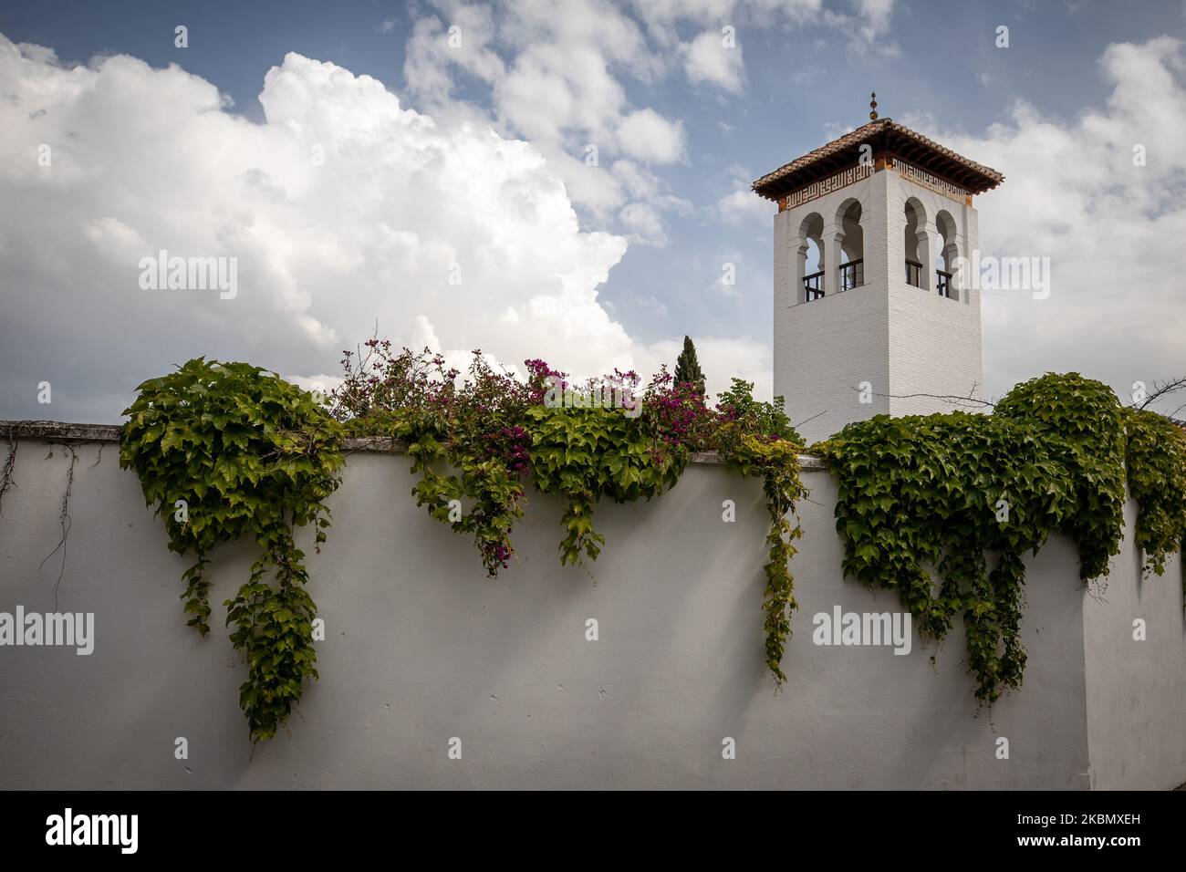 The minaret of the Granada mosque, closed during Ramadan, due to the ...