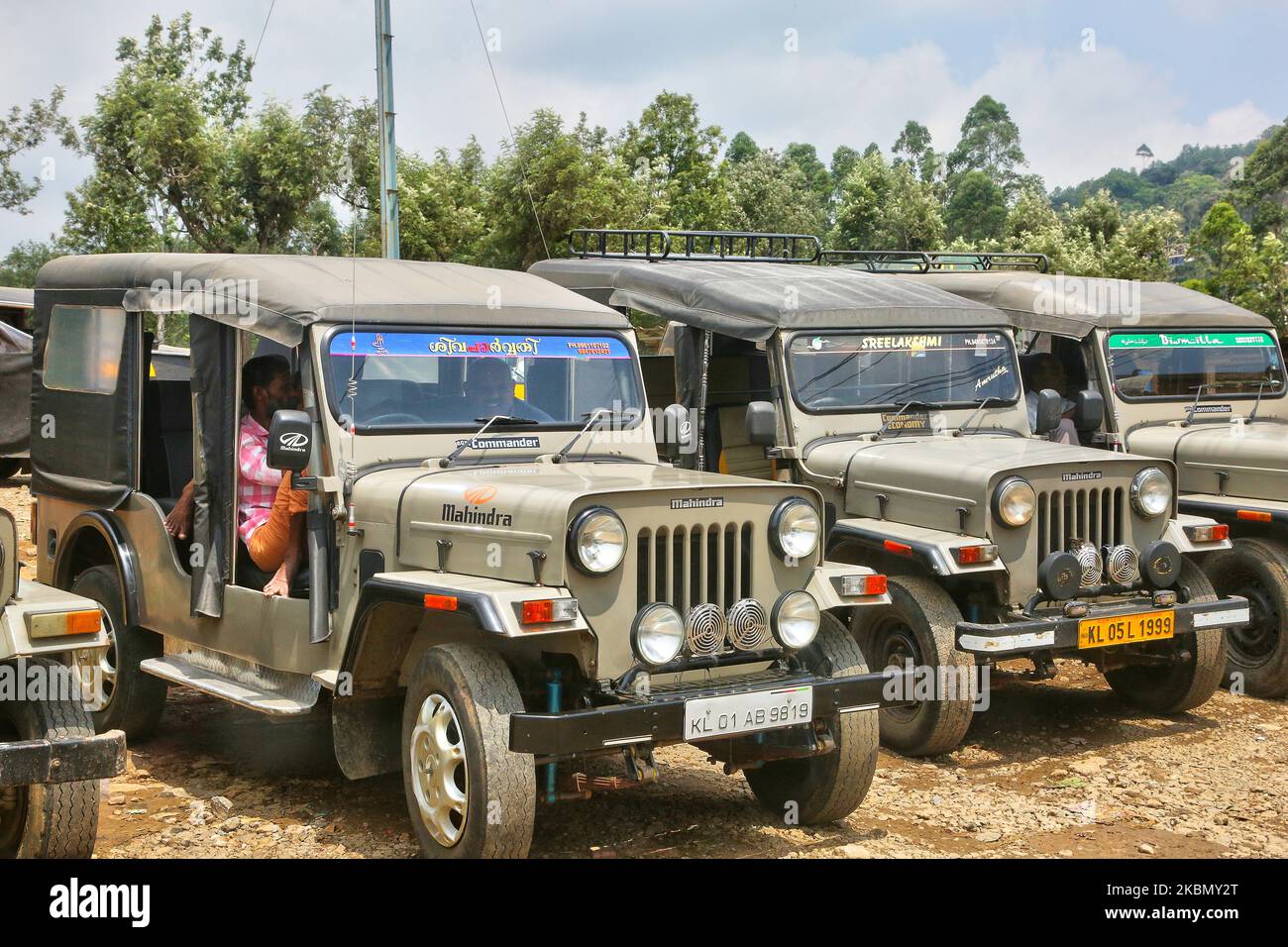 Jeeps parked at a tourist taxi jeep stand in the small village of ...