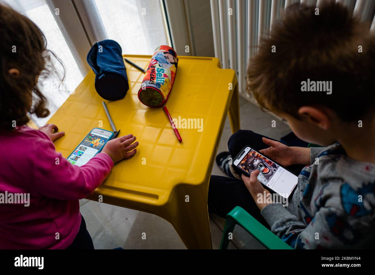 A child in Molfetta, Italy, on April 25, 2020 during the coronavirus ...
