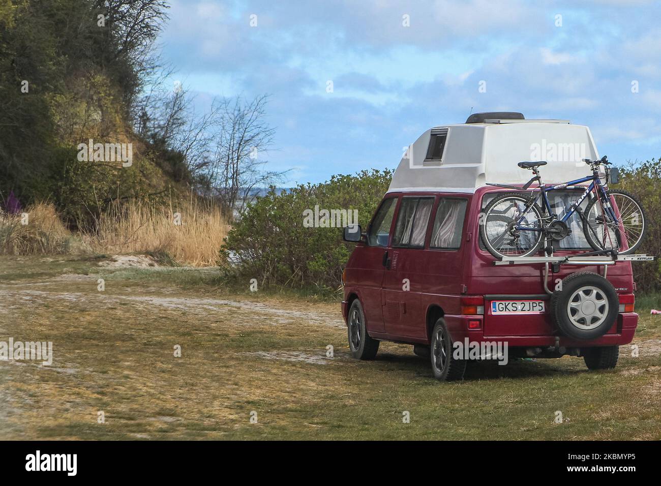 Red Volkswagen Transporter T4 (VW T4) Westfalia edition camper van with ...