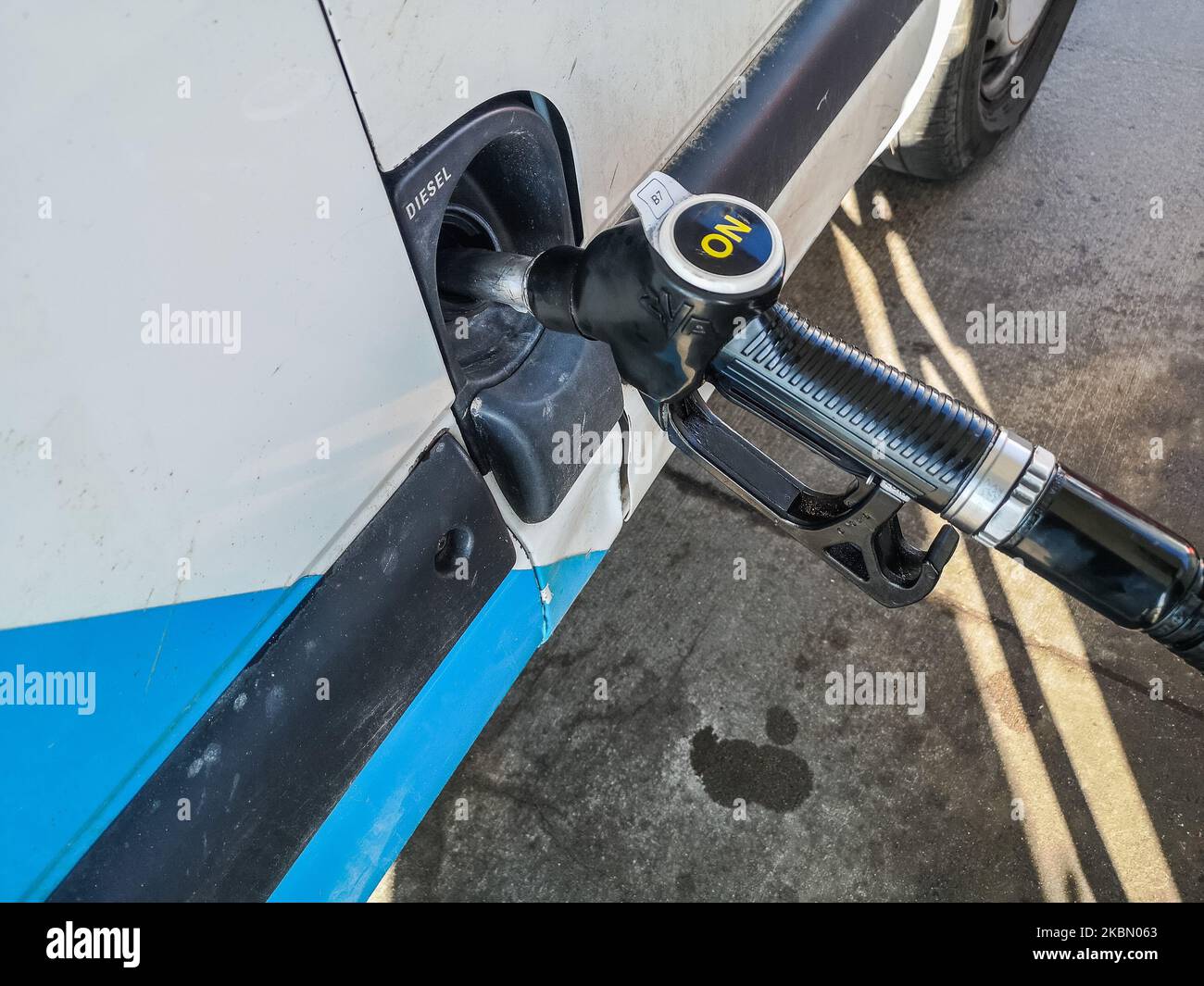 Diesel powered van fueling on a gas station is seen in Gdansk, Poland ...