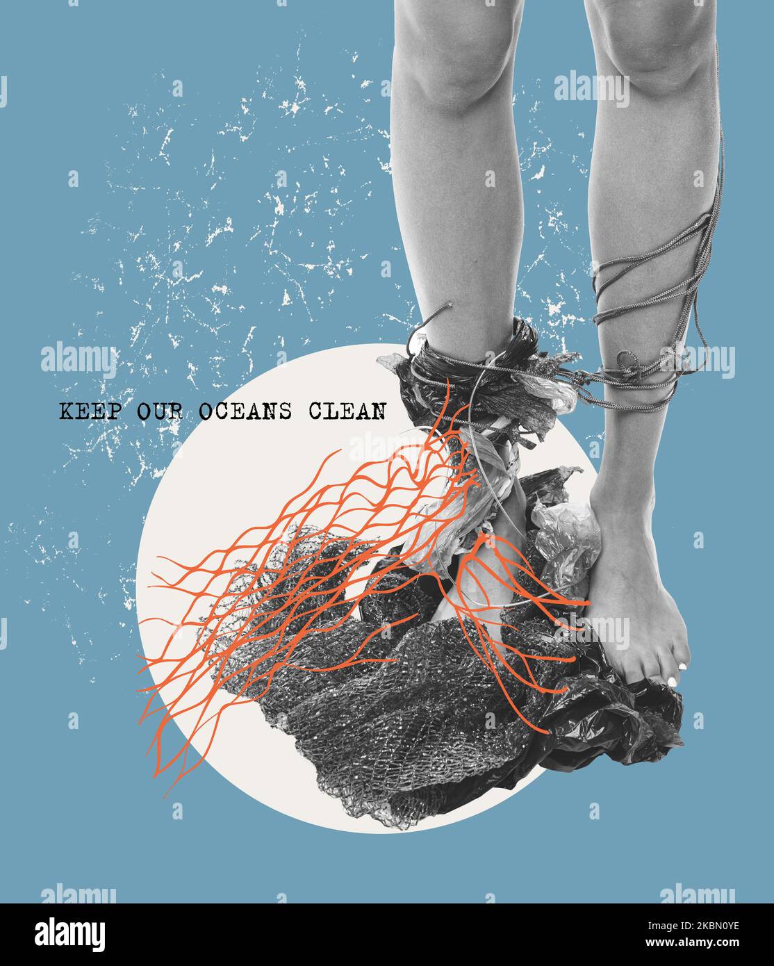 Contemporary art collage of woman with lots of garbage, plastic ...