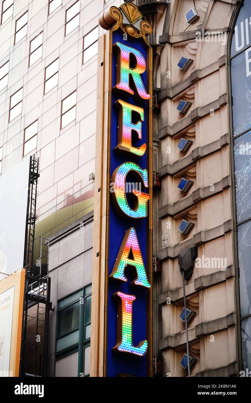 A view of Regal Cinemas in Times Square, New York City USA during ...
