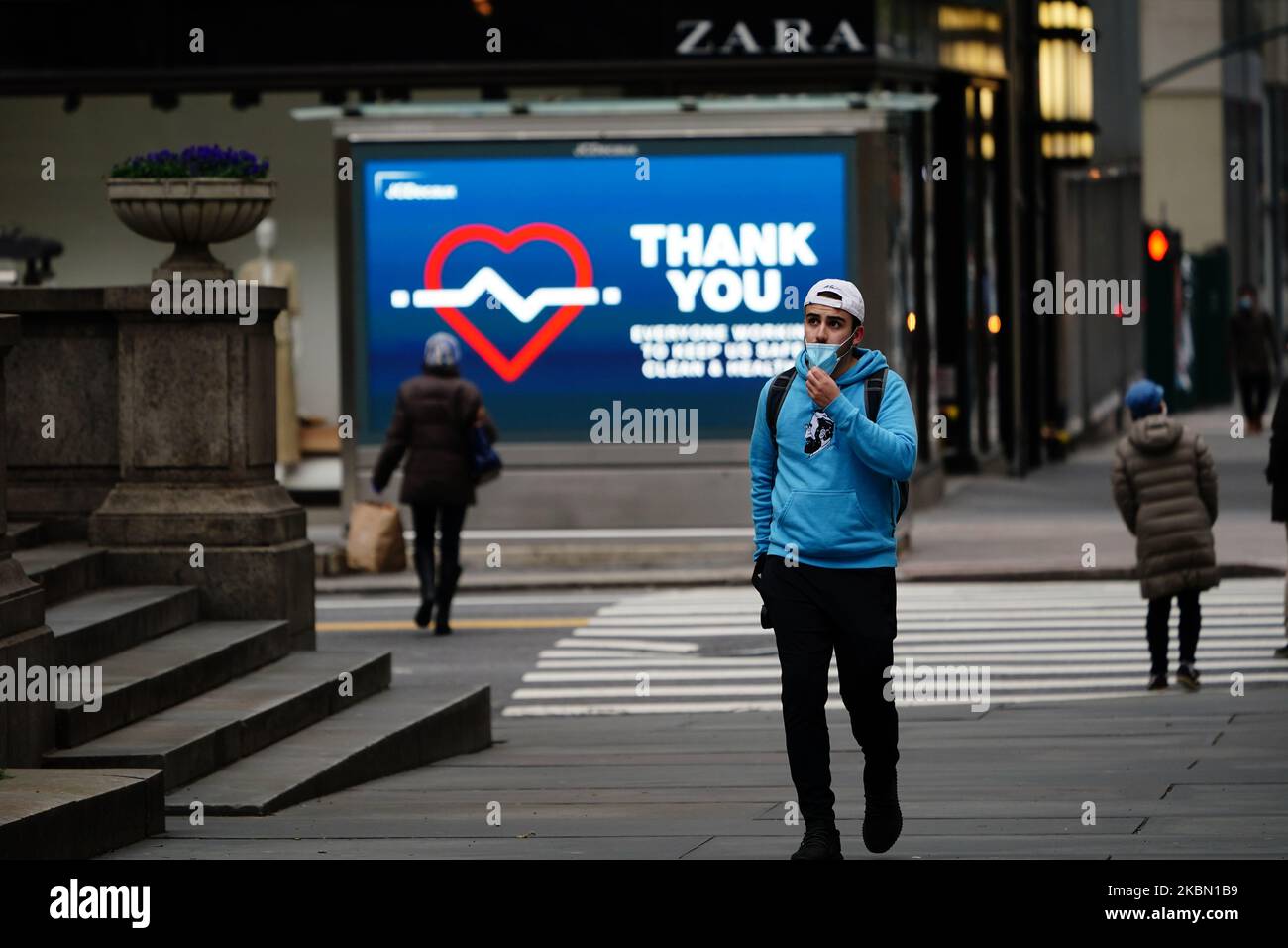A view of a digital billboard flashing message of support for medical ...