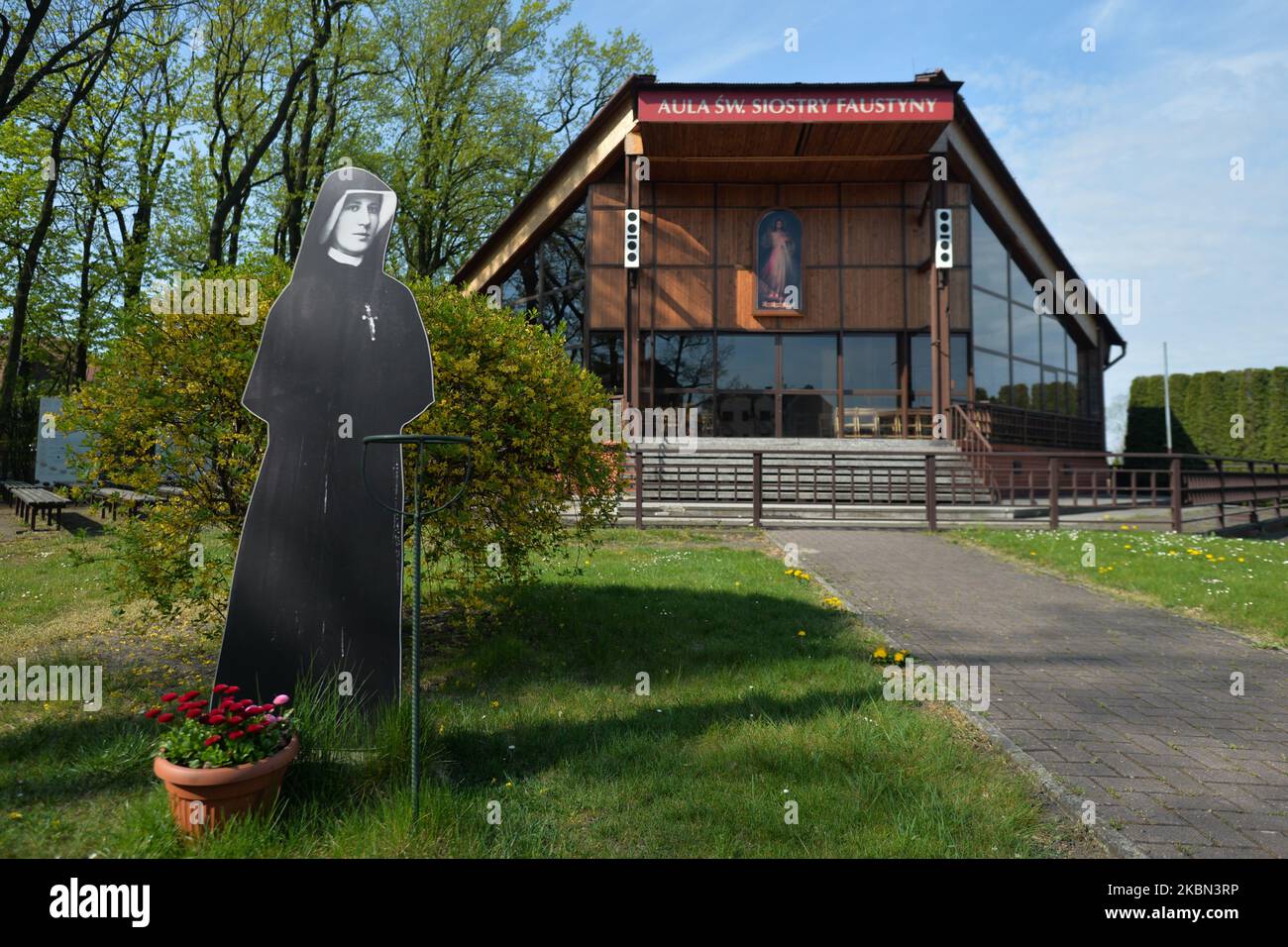 An image of Sister Faustina seen inside the monastery complex of the Sisters of Our Lady of ...