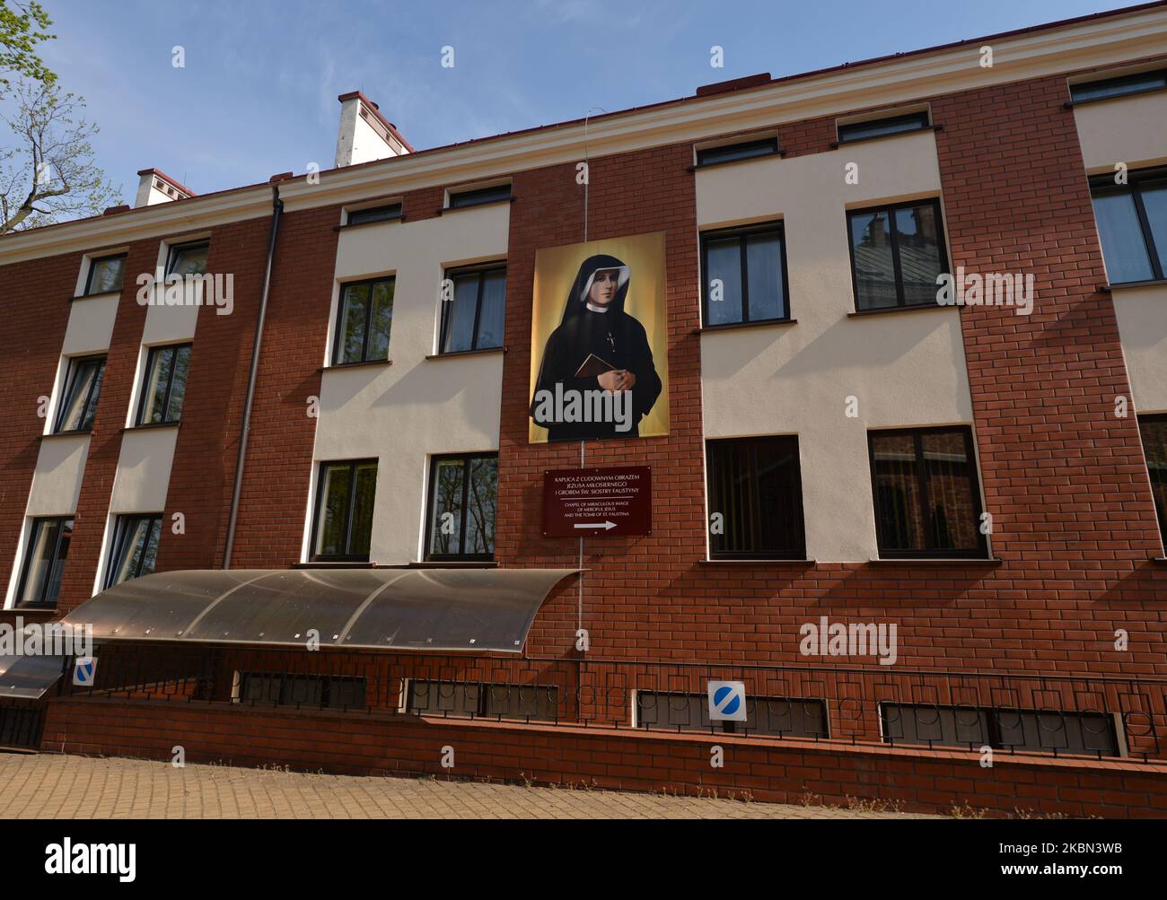 An image of Sister Faustina seen outside the monastery complex of the ...