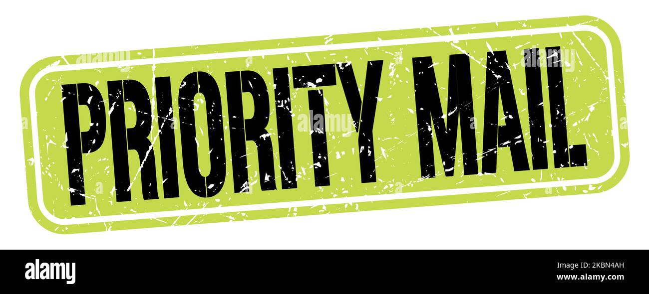 PRIORITY MAIL text written on green-black grungy stamp sign Stock Photo ...