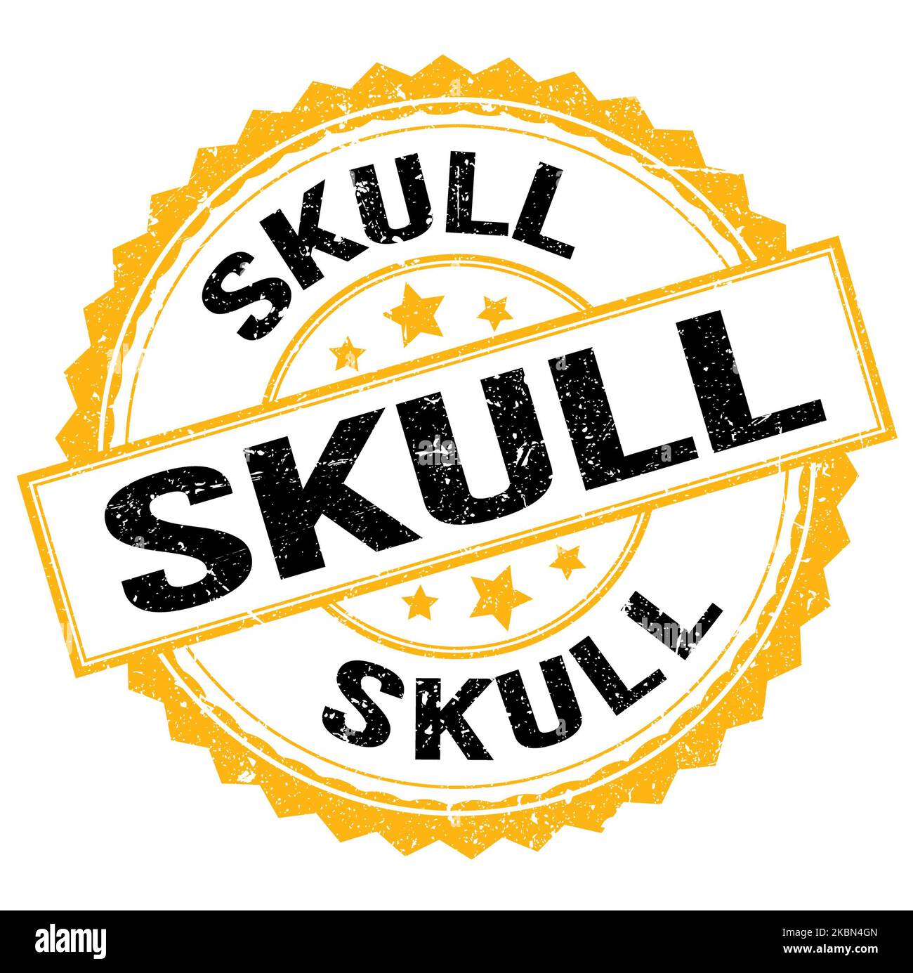 SKULL text written on yellow-black round stamp sign Stock Photo - Alamy