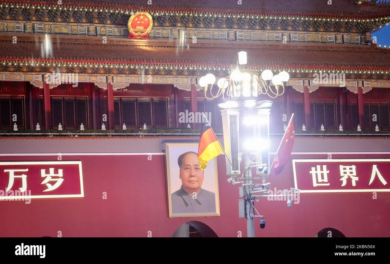 Peking, China. 04th Nov, 2022. The German flag waves in the wind on ...