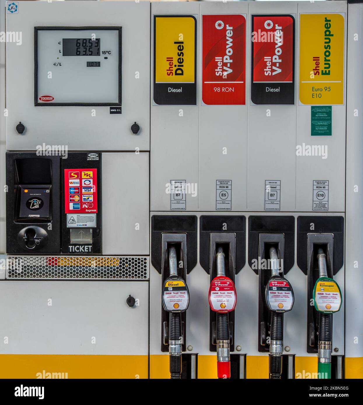 General view of fuel pump stands at the Royal Dutch Shell gas station ...