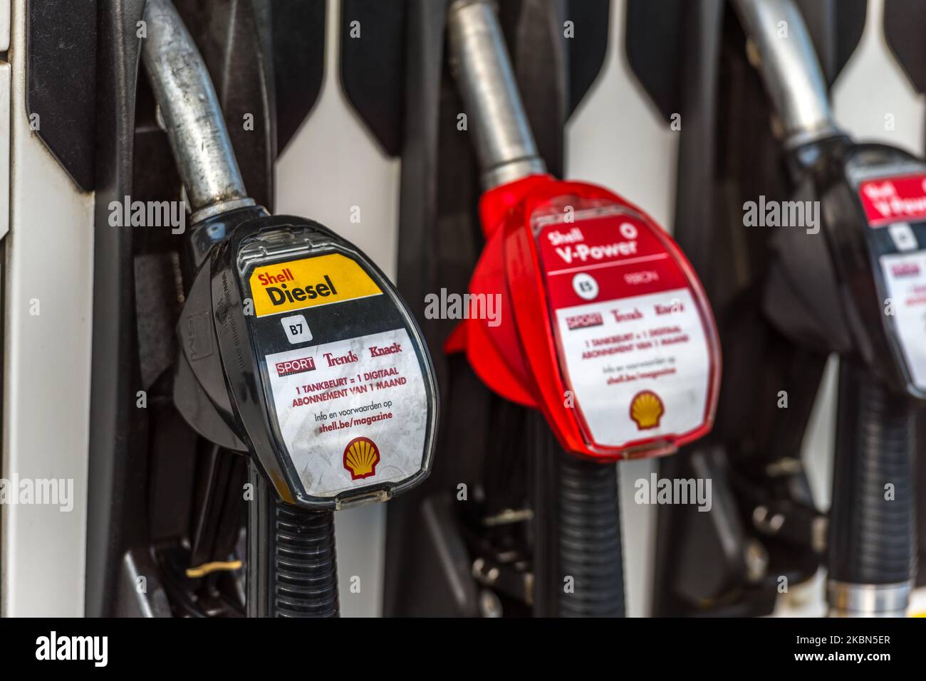 General view of fuel pump stands at the Royal Dutch Shell gas station ...