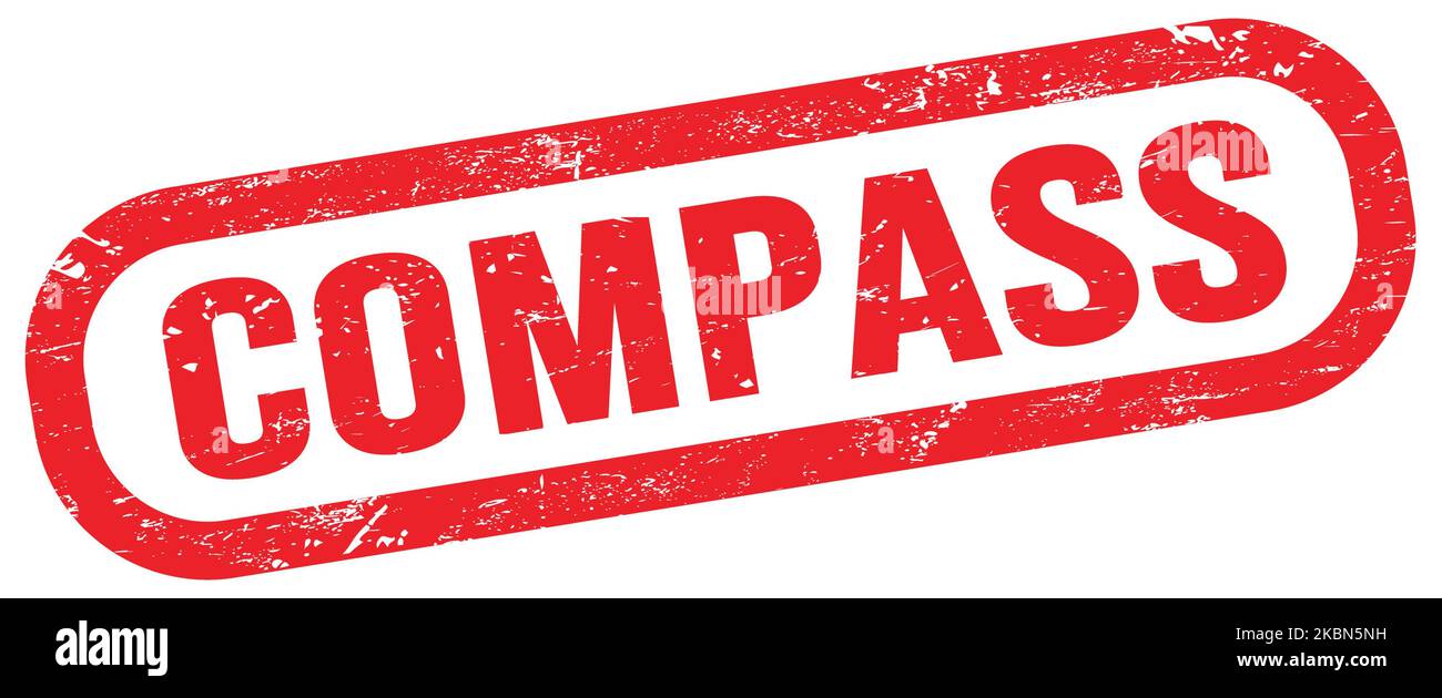 COMPASS, text on red rectangle stamp sign Stock Photo - Alamy