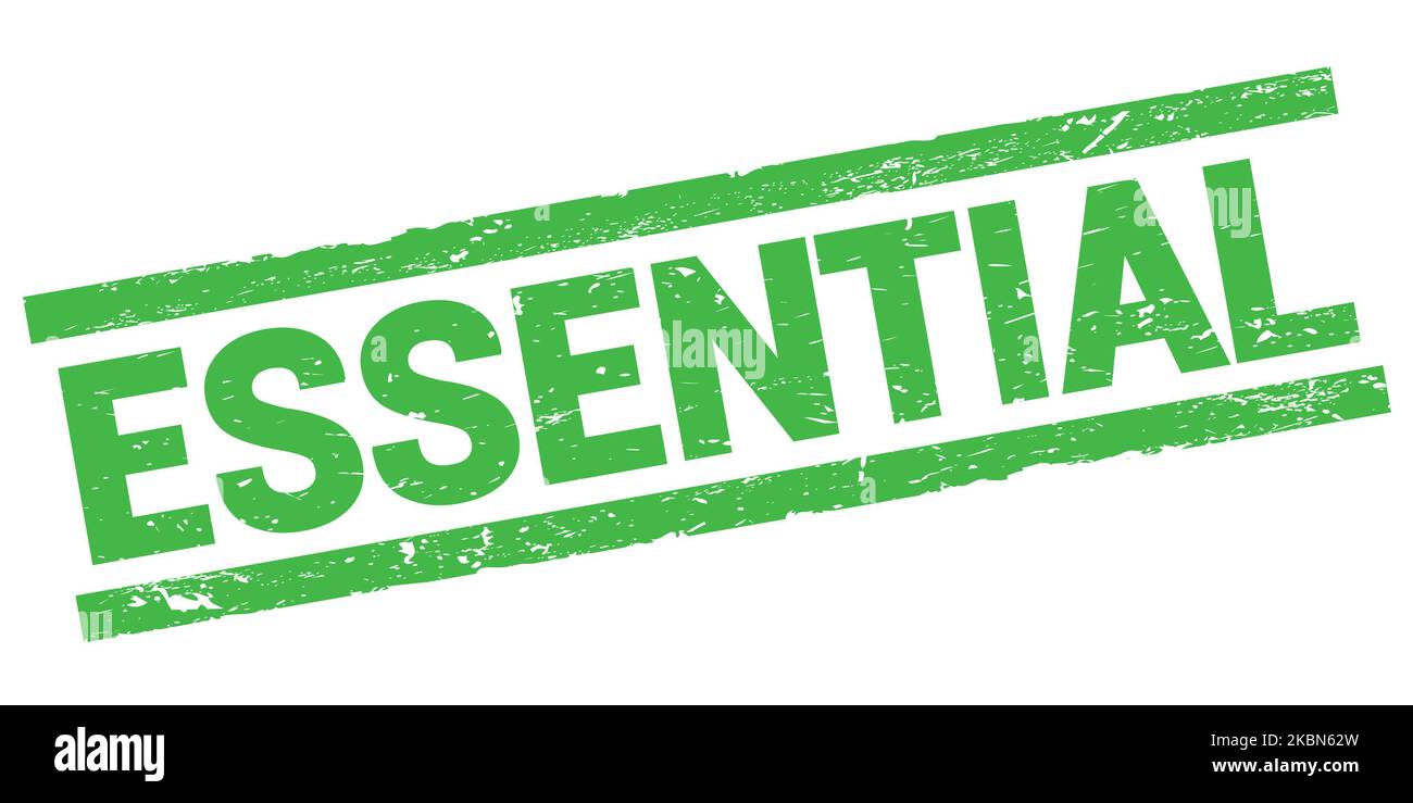 ESSENTIAL text written on green rectangle stamp sign Stock Photo - Alamy