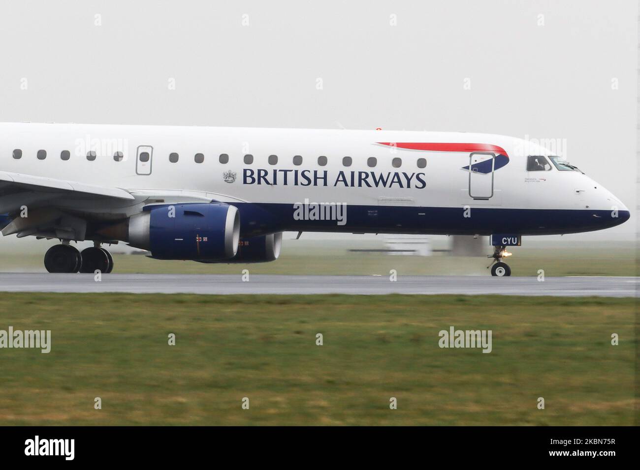 A British Airways Embraer ERJ-190 commercial aircraft as seen landing ...