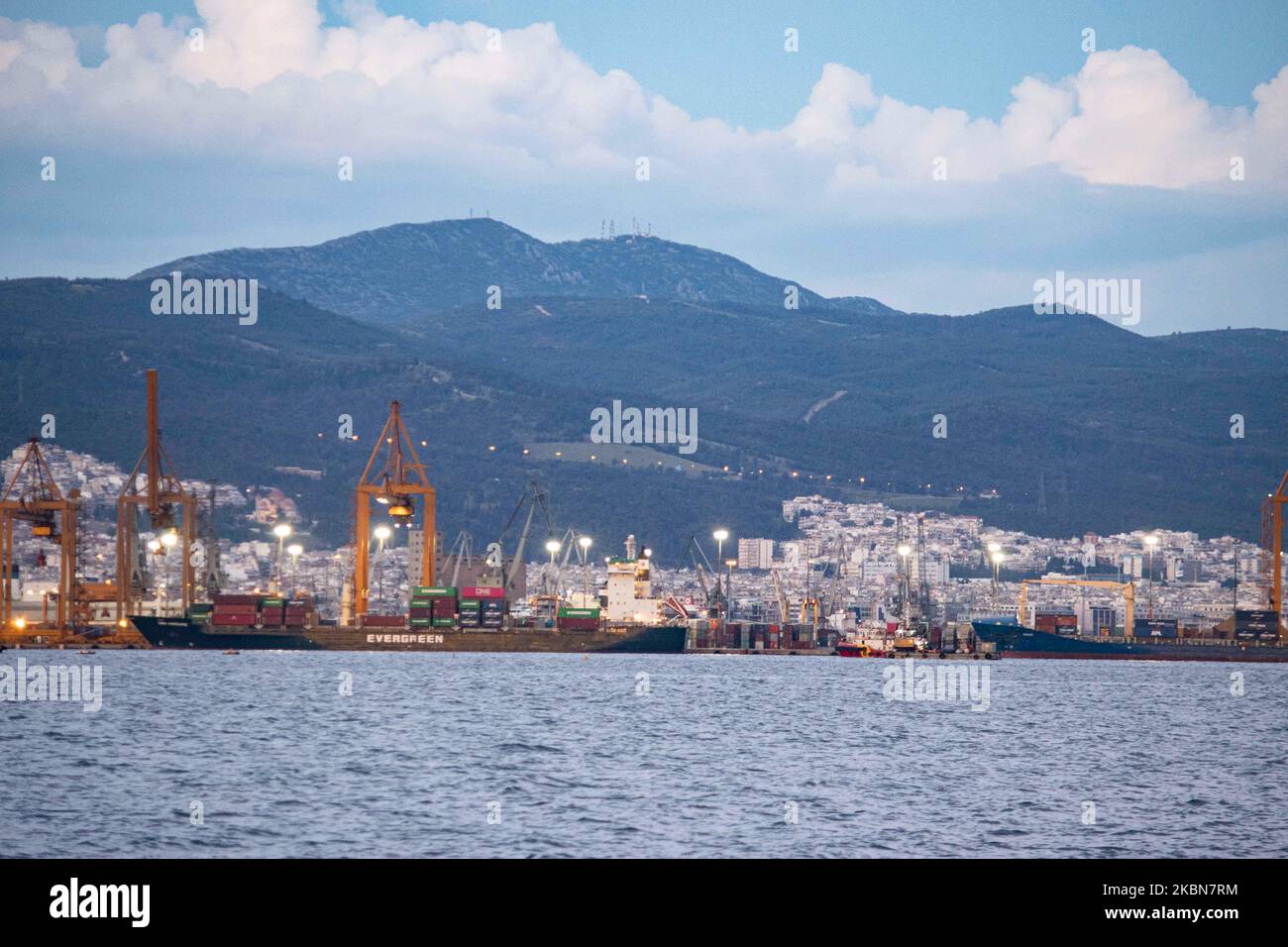 The Port of Thessaloniki in Greece as seen with vessels from Kalochori ...