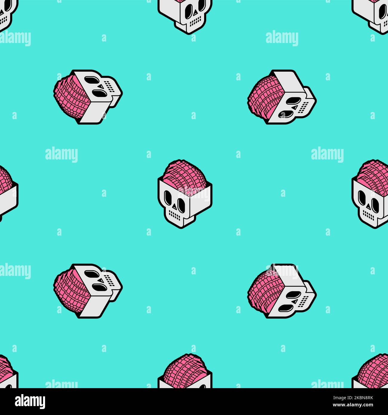 Skull with brain pattern seamless isometric style icon. Cranium with ...