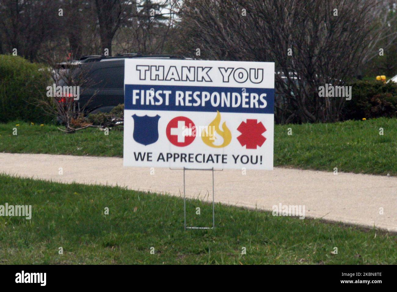 Sign thanking first responders in Toronto, Ontario, Canada on May 02 ...