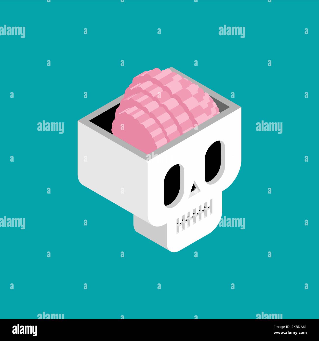 Skull with brain isometric style icon. Cranium with brains Vector ...