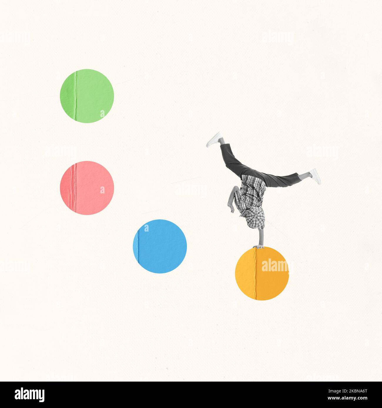 Contemporary art collage. Little retro boy playing, having fun isolated ...