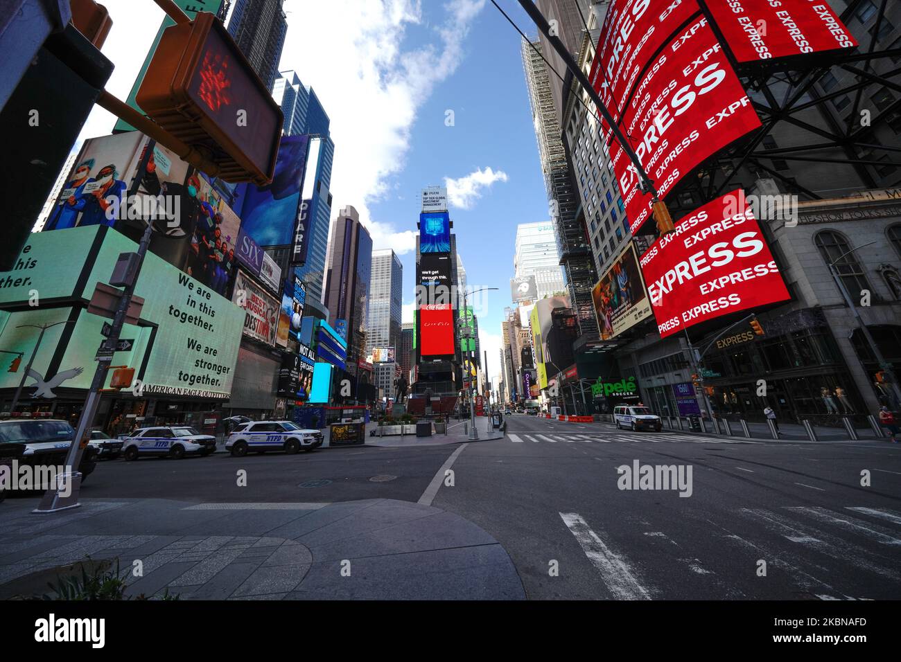 A view of an empty Times Square in New York City, USA during ...