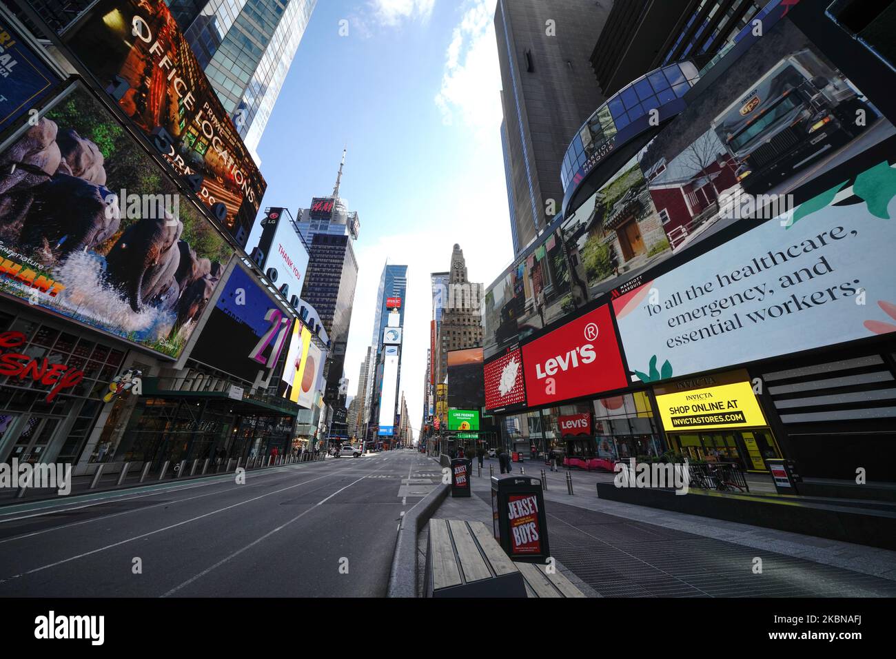 A view of an empty Times Square in New York City, USA during ...