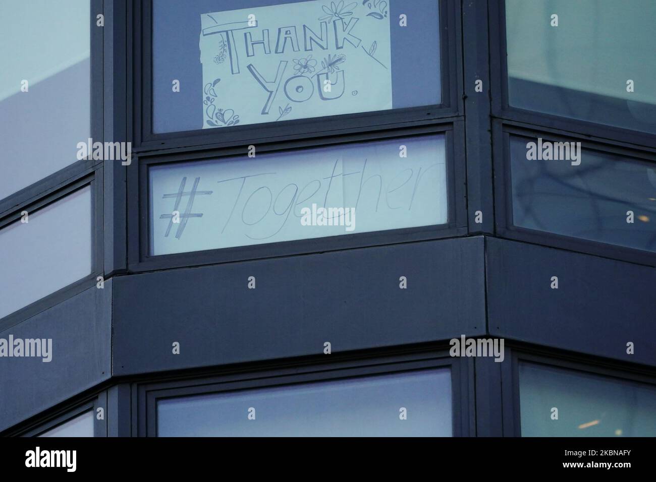 A view of a message of appreciation for medical frontliners in front of ...