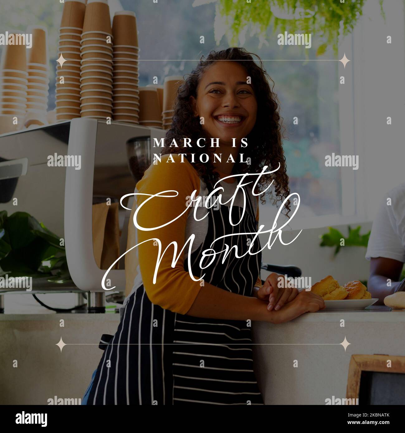 Composition of march is national craft month text over biracial woman ...