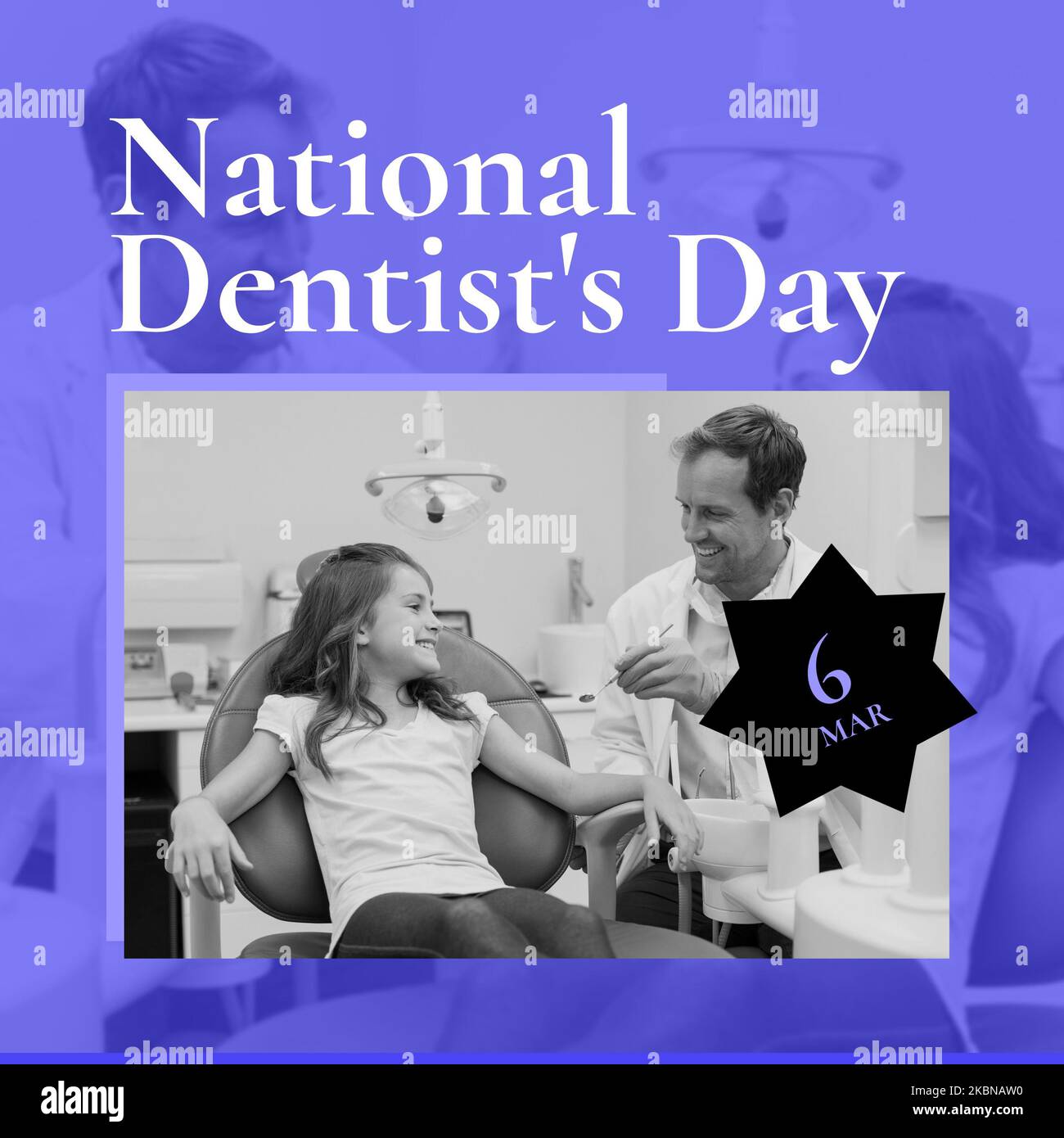 Composition of national dentist's day text and male dentist with girl ...