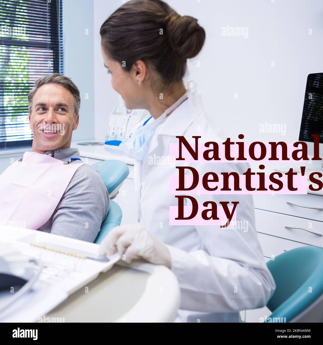 Composition of national dentist's day text and female dentist with male ...