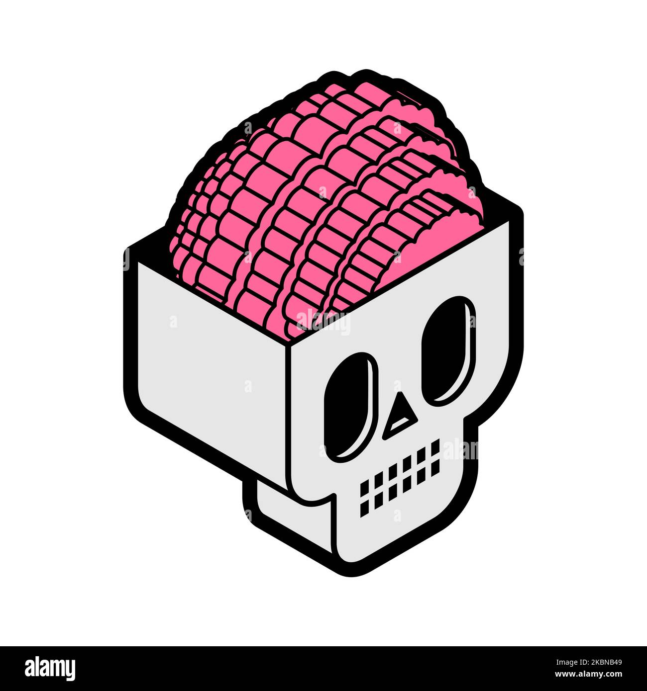 Skull with brain isometric style icon. Cranium with brains Vector ...