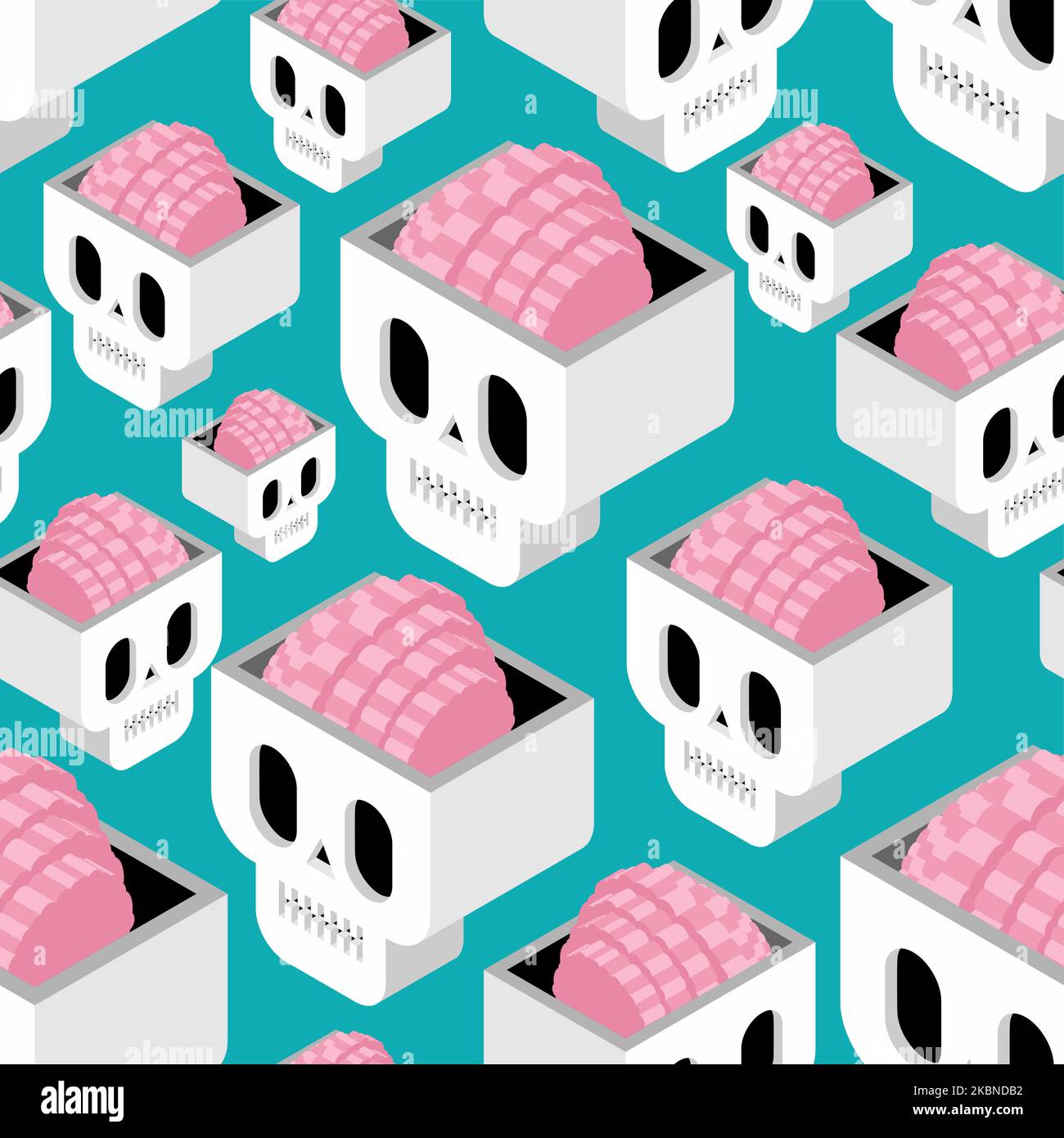 Skull with brain pattern seamless isometric style icon. Cranium with ...