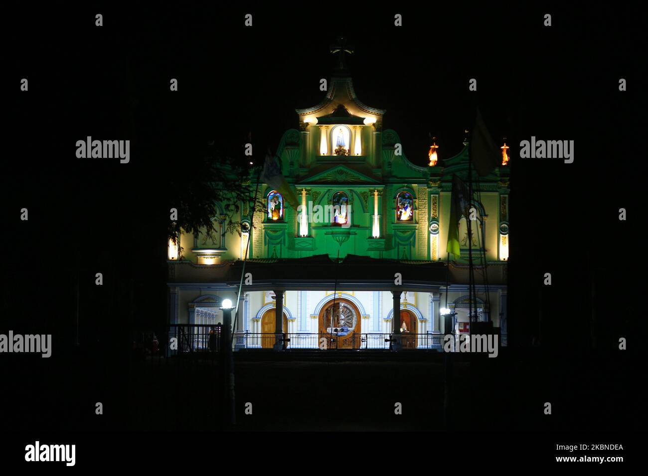 Catholic church illuminated at night in Mannar, Sri Lanka. (Photo by ...