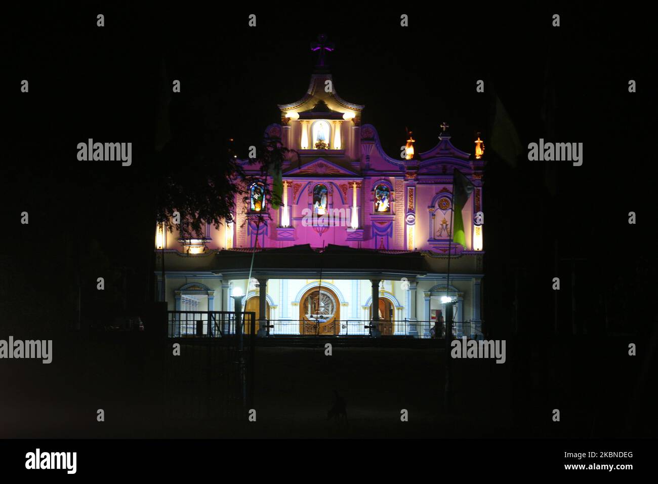 Catholic church illuminated at night in Mannar, Sri Lanka. (Photo by ...