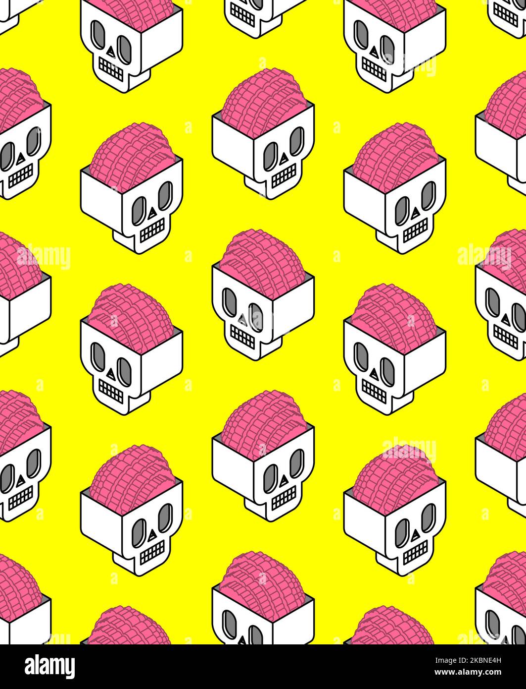 Skull with brain pattern seamless isometric style icon. Cranium with ...