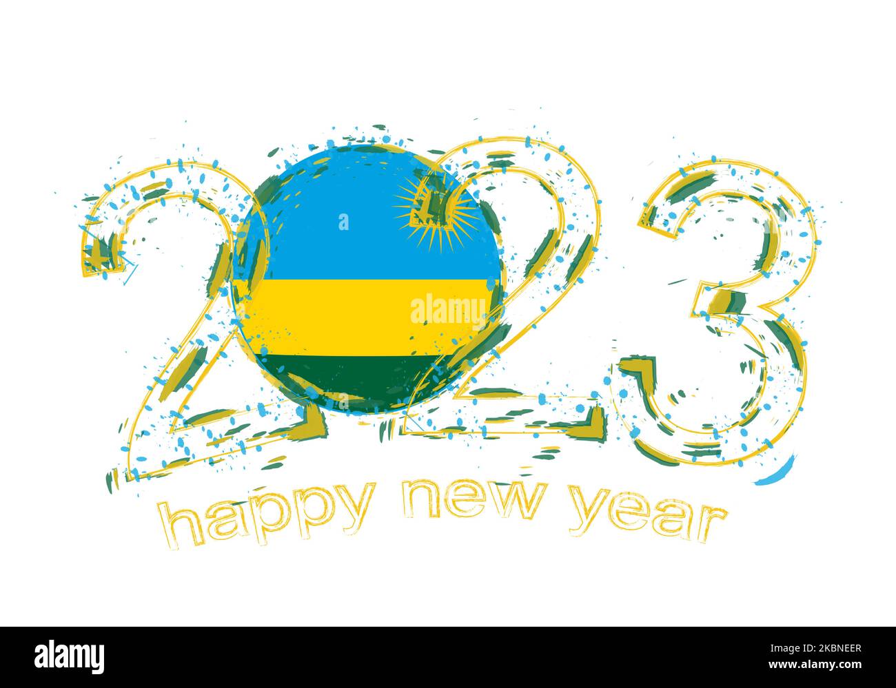 2023 Year in grunge style with flag of Rwanda. Holiday grunge vector ...