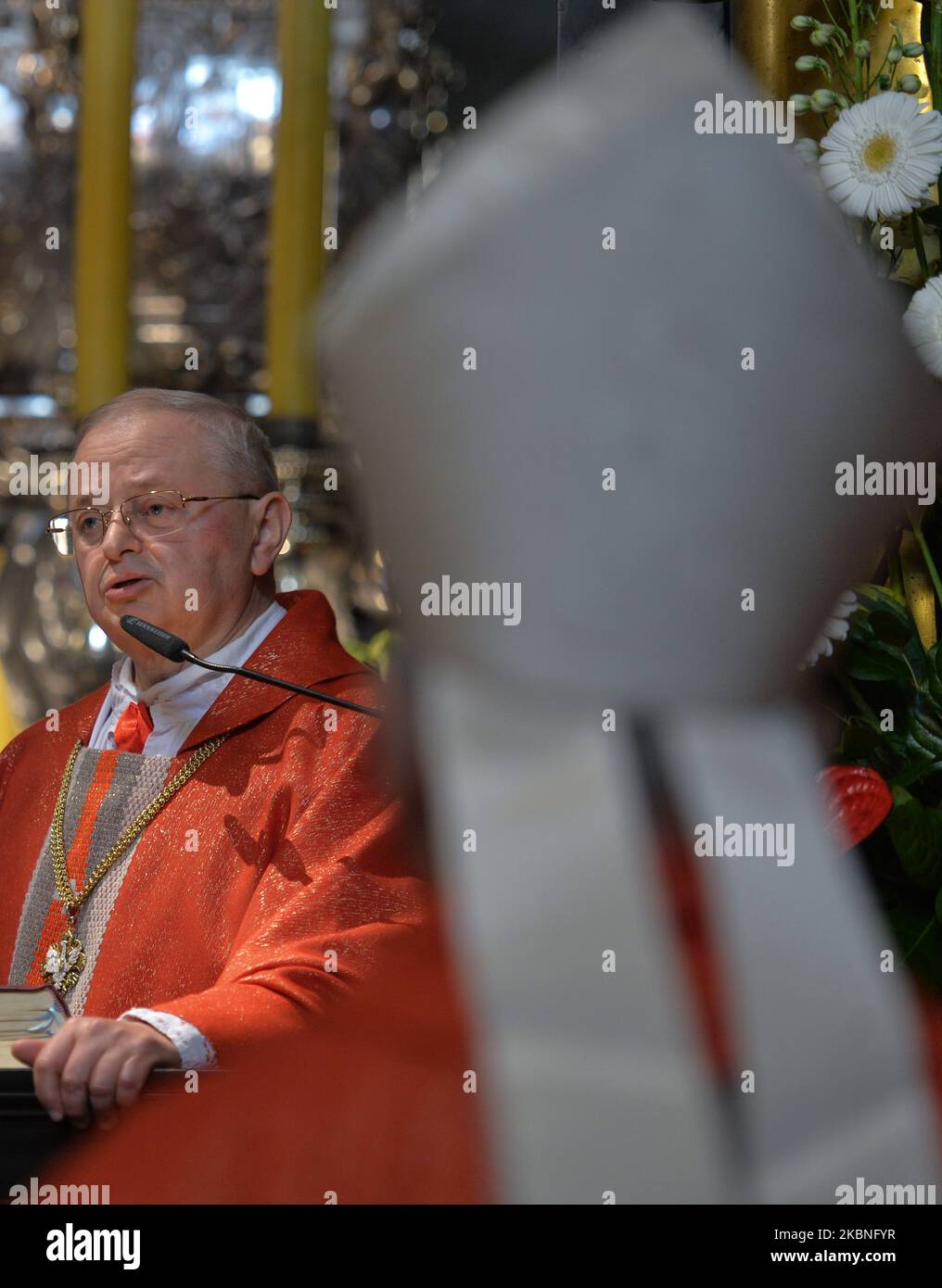 Prelate Zdzislaw Sochacki speaks during the mass on the feast of Saint ...
