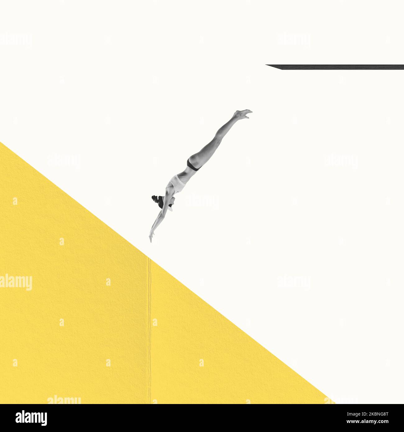 Creative artwork in retro style. Slim, muscular woman on summer ...