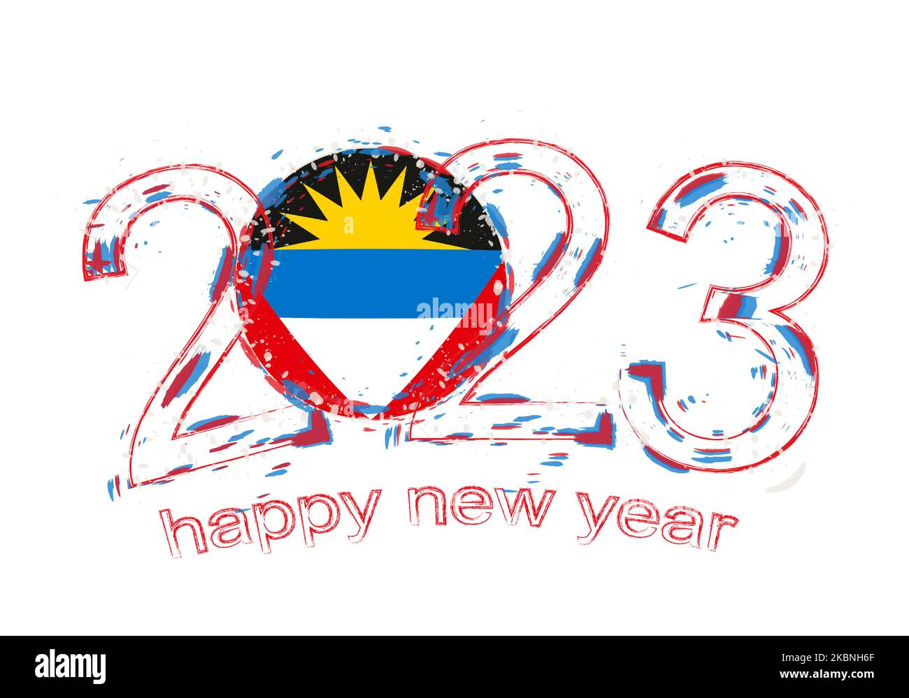 2023 Year in grunge style with flag of Antigua and Barbuda. Holiday ...