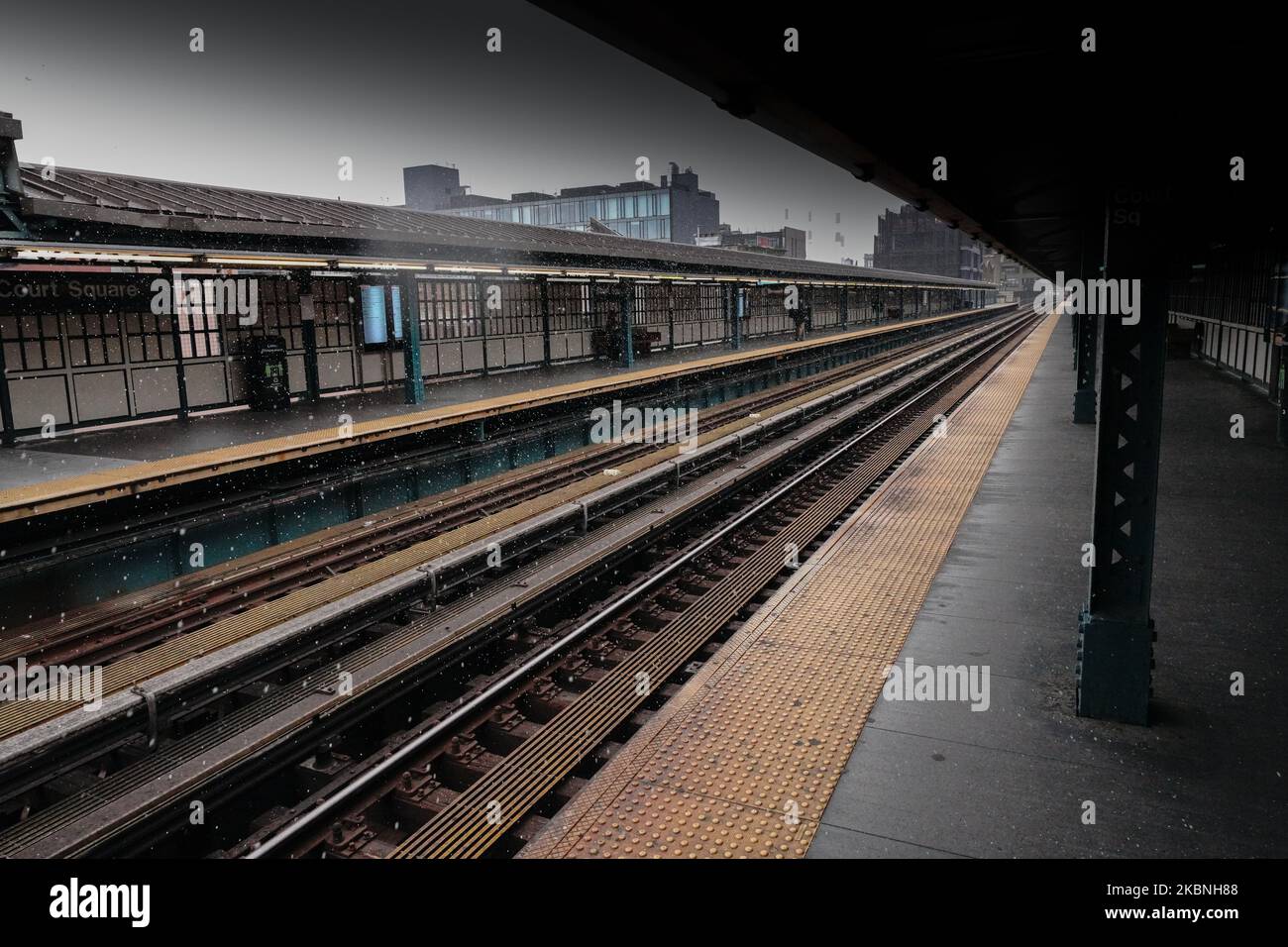 A view of Court Square Station while snow showers on month of May in ...