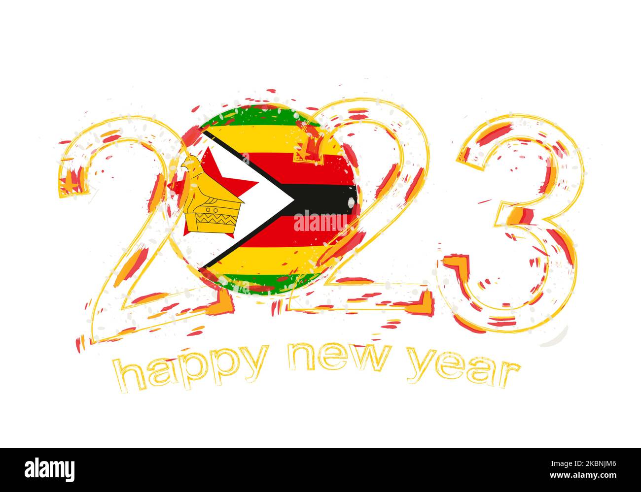 2023 Year in grunge style with flag of Zimbabwe. Holiday grunge vector ...