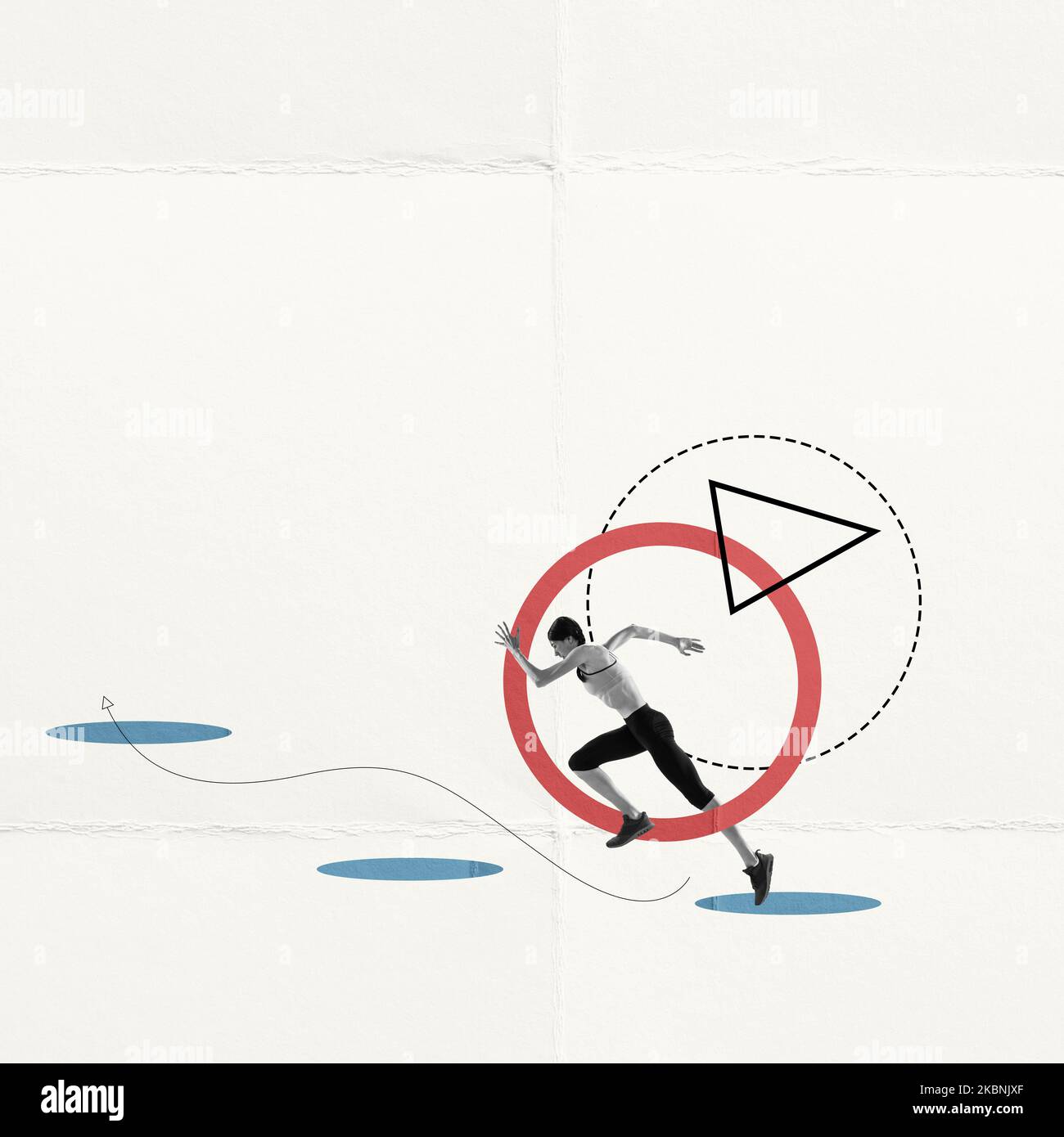 Creative artwork in retro style. Concentrated sportive woman, athlete ...