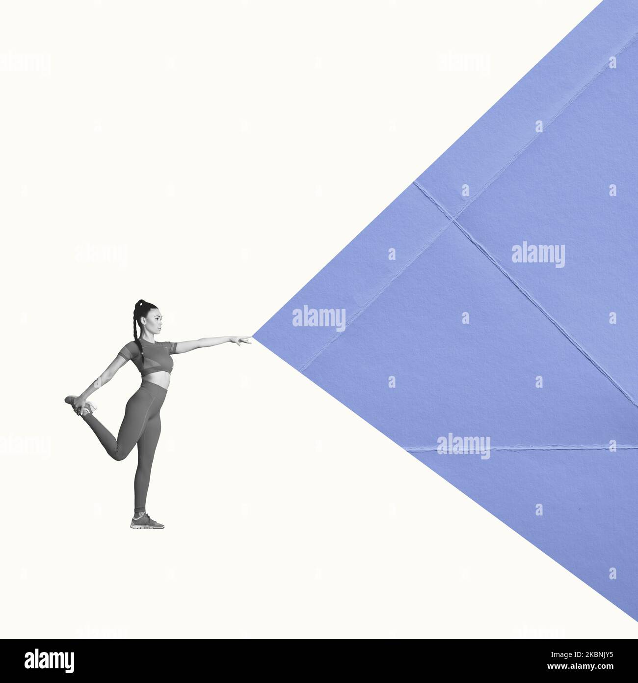 Creative artwork in retro style. Young sportive woman with fit body ...