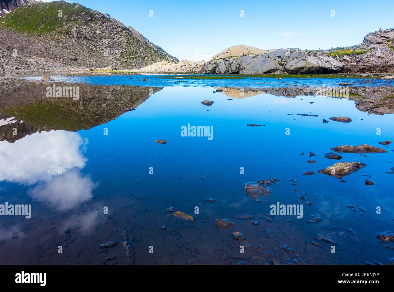 July 14th 2022, Himachal Pradesh India. Wide angle view of Nain Sarovar ...