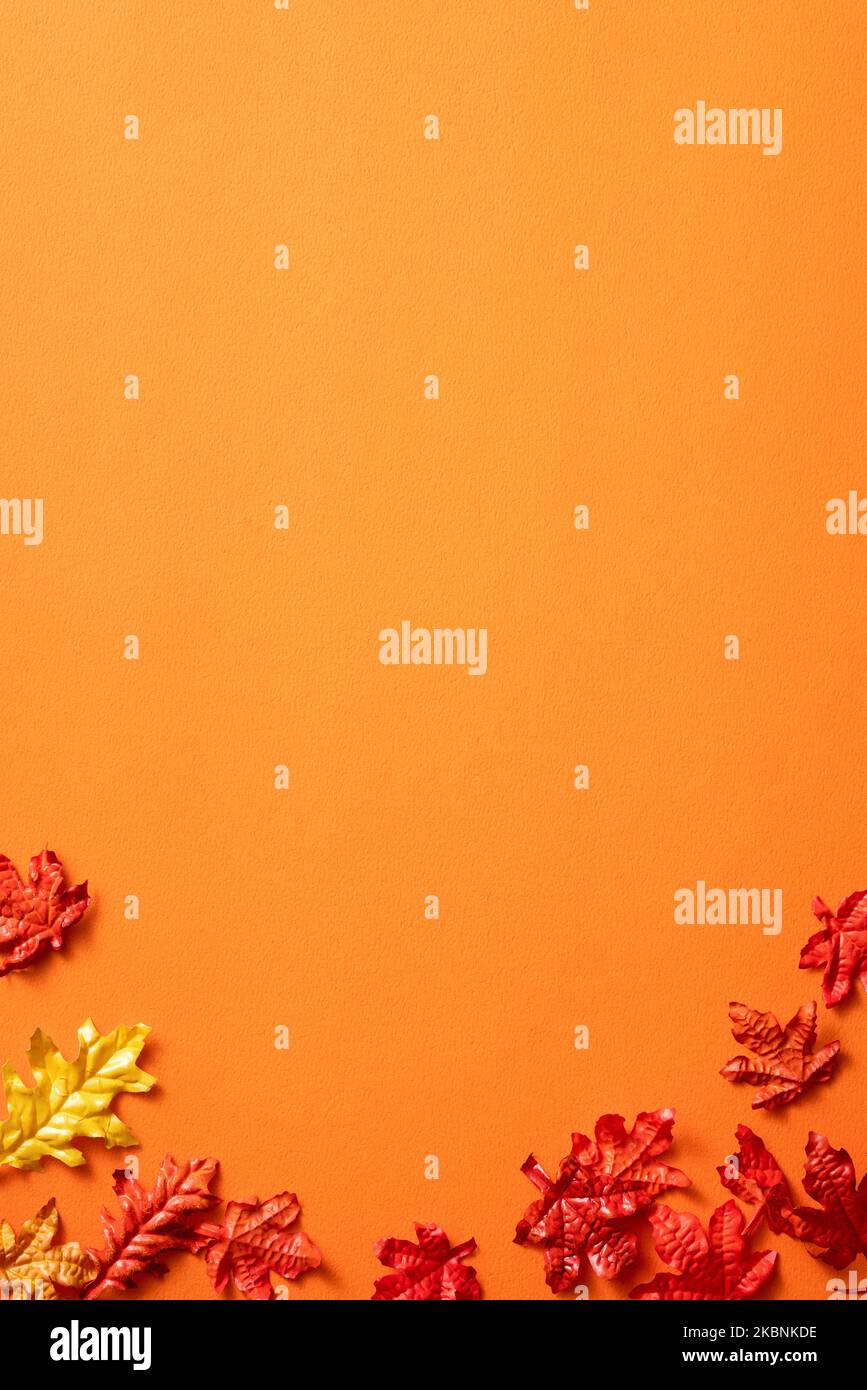 Maple leaves isolated on orange table background for design elements in ...