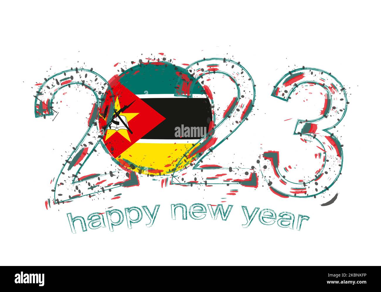 2023 Year in grunge style with flag of Mozambique. Holiday grunge ...