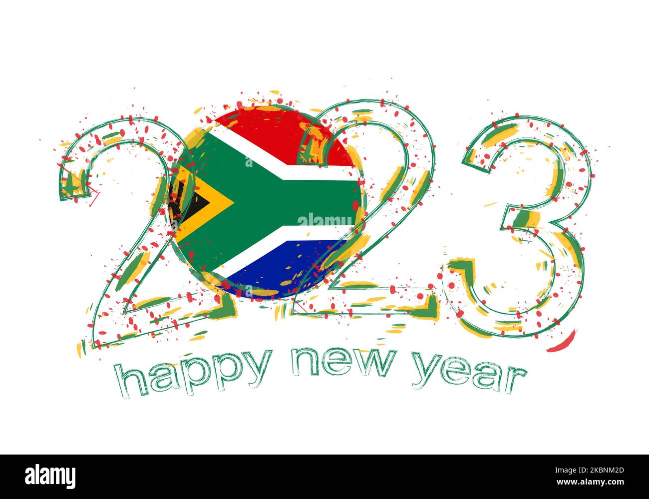 2023 Year in grunge style with flag of South Africa. Holiday grunge ...