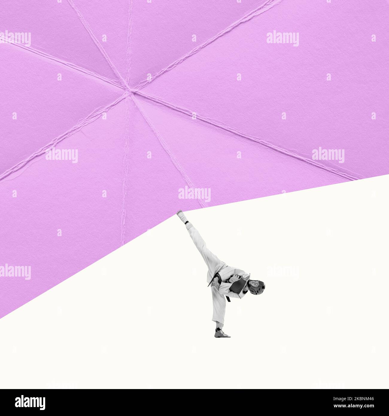 Creative artwork in retro style. Sportive strong woman, boxer, MMA ...