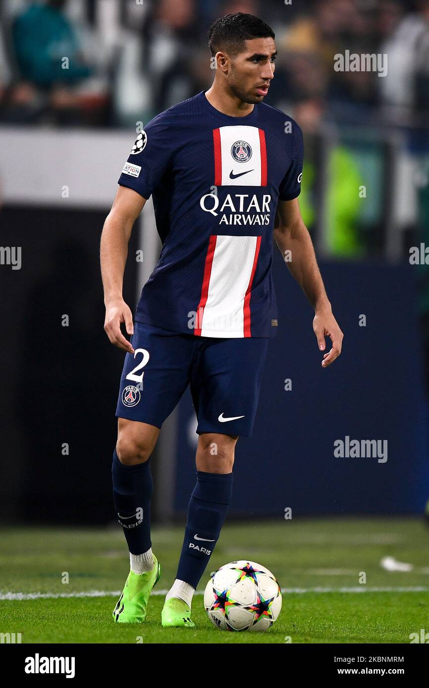 Turin, Italy. 02 November 2022. Achraf Hakimi of Paris Saint-Germain FC ...